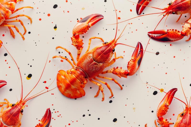 Artistic Composition of Colorful Crawfish on White Background Stock ...