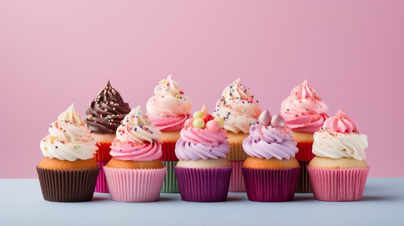 A Group of Cupcakes Situated on a High-quality, Gradient Multicolour ...