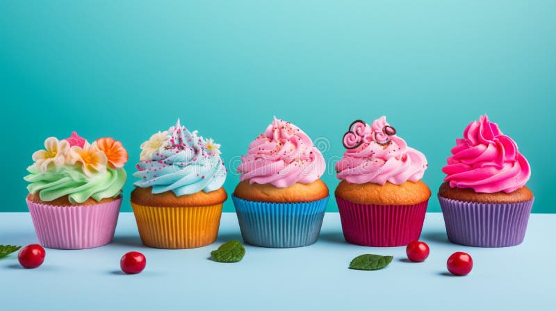 An Artistic Composition Featuring a Group of Cupcakes Stock ...
