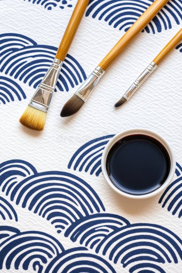 Artistic Composition Featuring Hand-painted Japanese Wave Patterns on ...