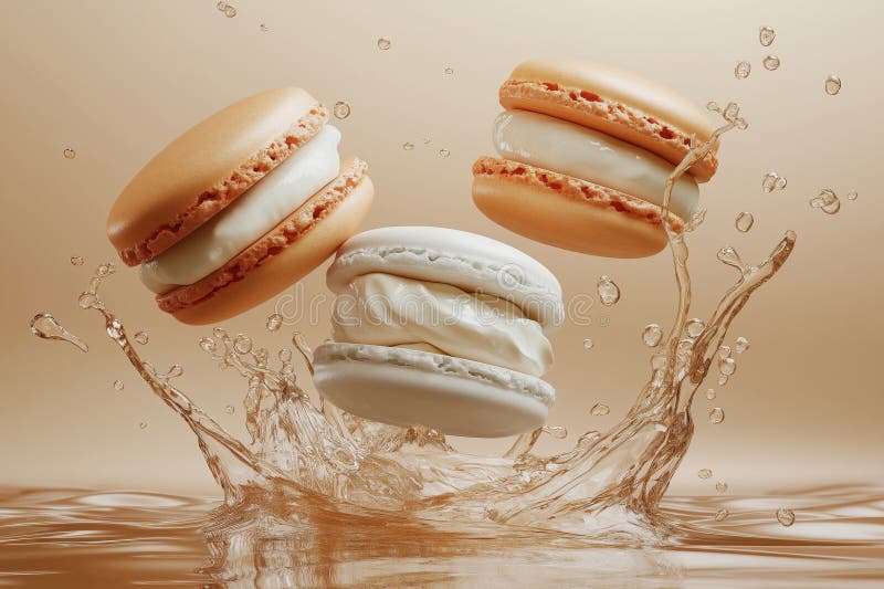 Artistic Composition of Floating Macarons with Dynamic Splashes of ...
