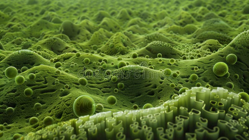 Artistic Composition with Green Microscopic Organisms Representing ...