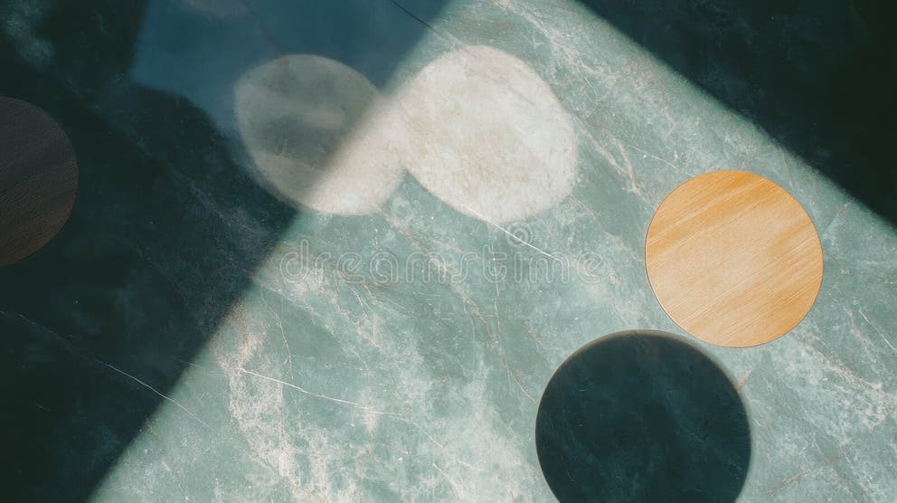 Artistic Composition of Marble Texture with Wooden Circles and Shadow ...