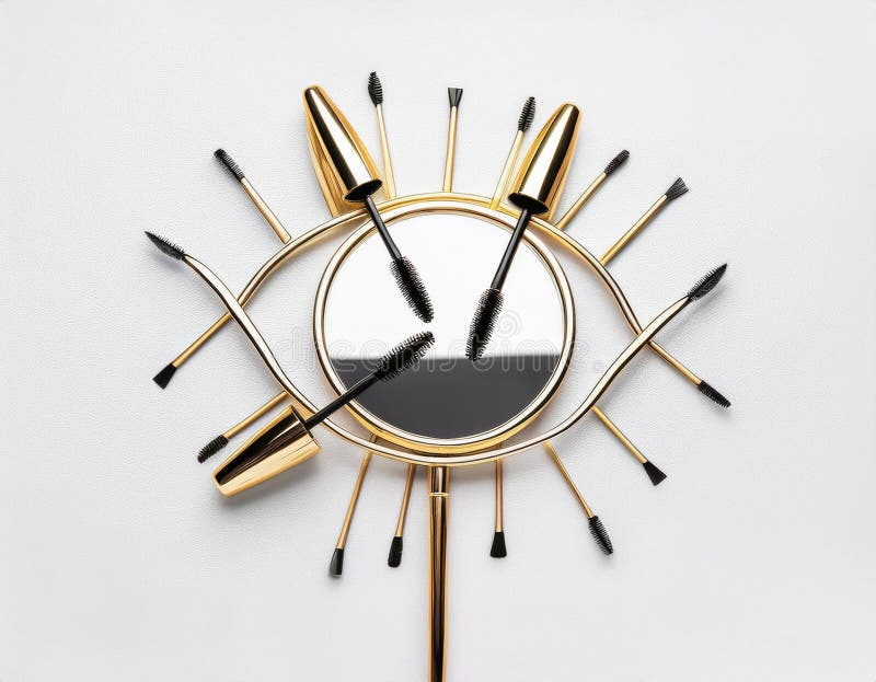 Artistic Composition: Mirror and Mascara Brushes on White Background Stock Illustration ...