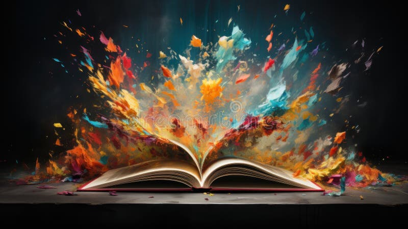 Artistic Composition of an Open Book with Colorful Pages Spread Out by ...