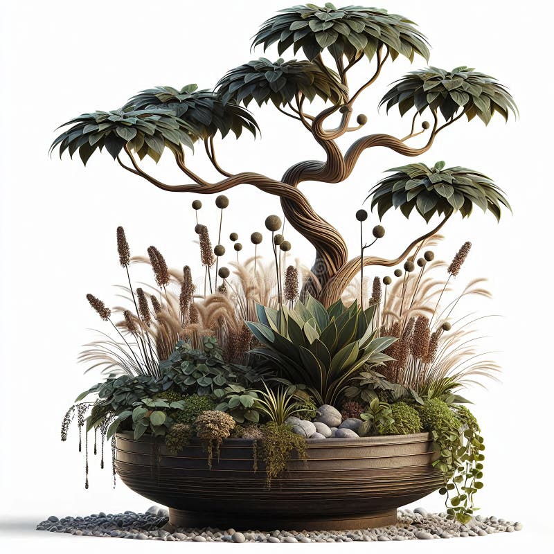 An Artistic Composition of Plants Featuring Various Types of Flora Such ...