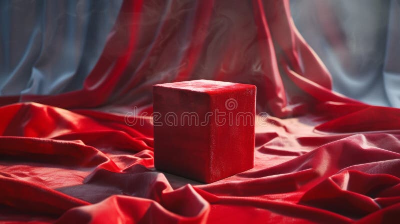 Velvet Red Cube on Draped Fabric with Soft Lighting Stock Image - Image ...