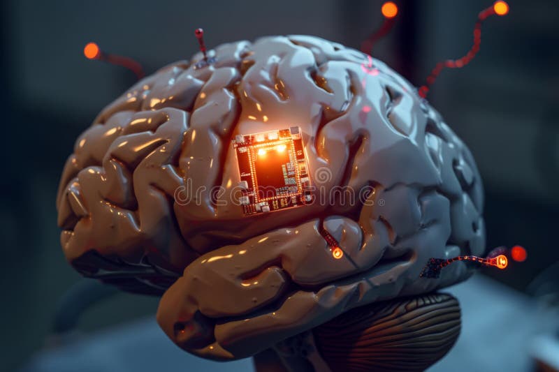 Artistic Concept of a Neuralink Chip Implanted in a Brain with Neural ...