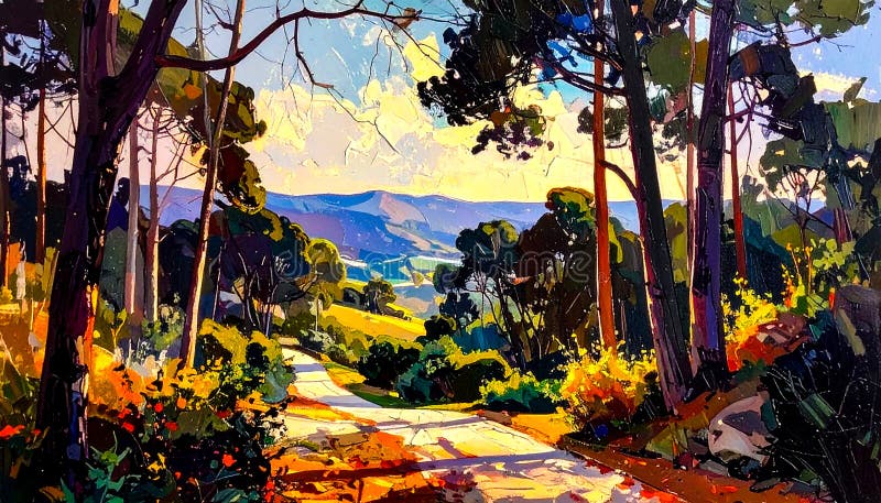 An Artistic Concept Sketch of a Landscape with Trees and Plants Stock ...