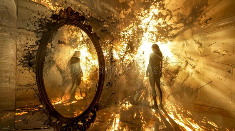 Mysterious Mirror Reflection with Shattered Effects Stock Photo - Image ...