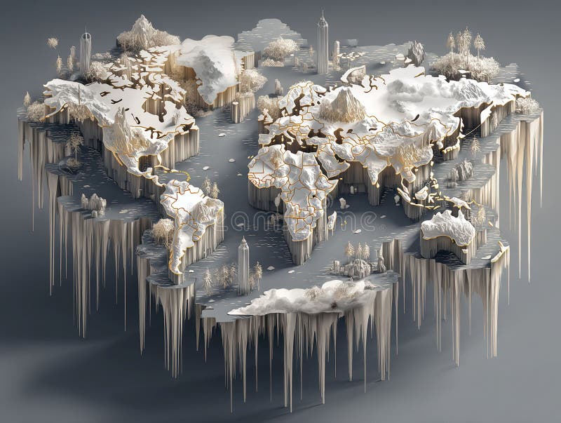 Artistic Conceptual Image Depicting a Distorted, Dissolving World Map ...