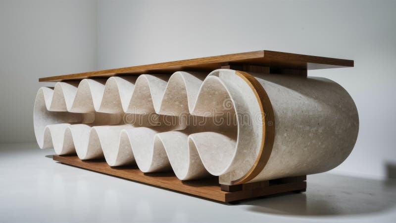 Artistic Concrete and Wood Modern Bench in Minimalist Interior Design ...