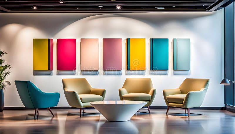 Artistic and Creative Decor of Office Building Lobby with Soft Chairs ...