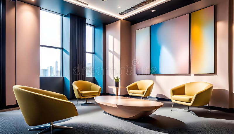 Artistic and Creative Decor of Office Building Lobby with Soft Chairs ...
