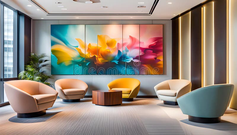 Artistic and Creative Decor of Office Building Lobby with Soft Chairs ...