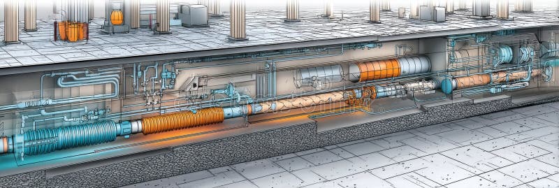 Artistic Cross-Section of an Underground Fuel System Featuring Detailed ...