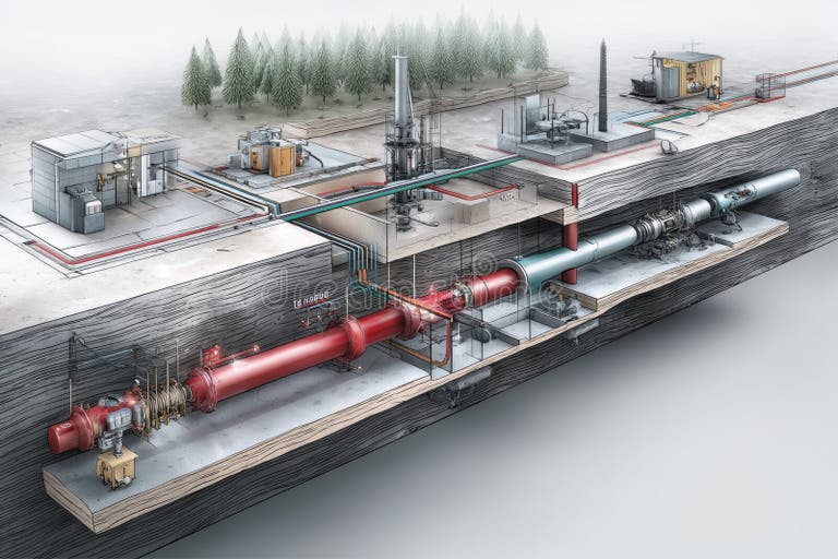 Artistic Cross-Section of an Underground Fuel System Showcasing ...