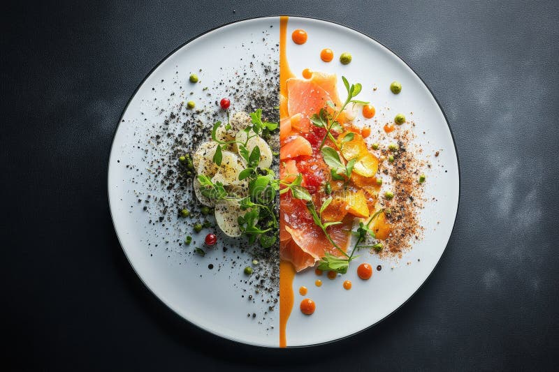 Artistic Culinary Presentation Showcasing Fresh Fish Vegetables Plate ...