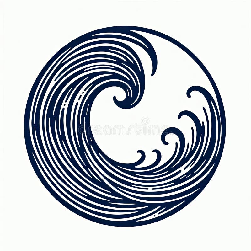 Artistic Curling Wave in Round Emblem Stock Illustration - Illustration ...