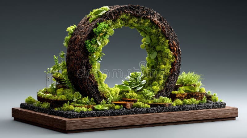 Artistic 3D Create Theme Displaying Greenery in Circular Pedestal ...