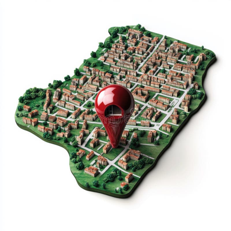 Artistic 3d Map with City Layout Highlighting Location Using a Red Map ...