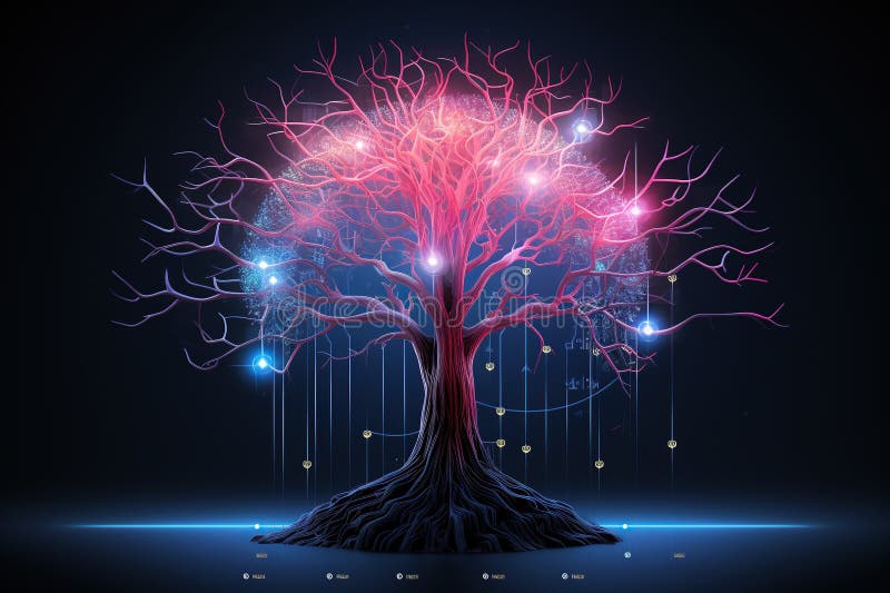Neural Network Tree Concept With Glowing Connections Generative Ai Stock Illustration