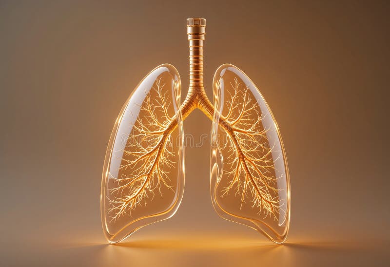 Artistic Rendering of Transparent Lungs with Glowing Bronchi on a Warm ...