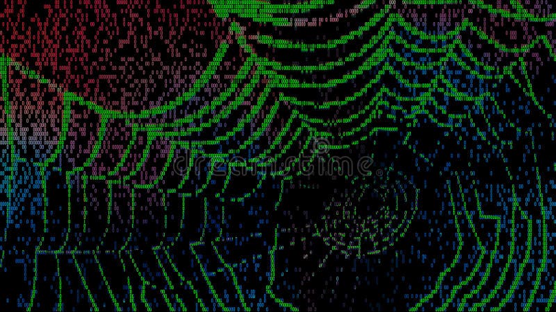 Green Digital Spider Web in Colorful Binary Code on Black Background ...