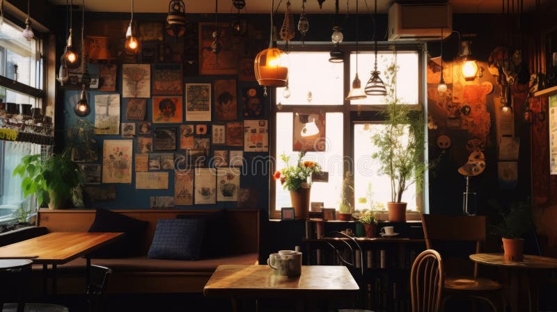 Artistic Decor in a Cozy Cafe Stock Illustration - Illustration of ...