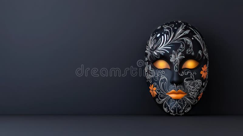 Artistic Decorative Mask with Floral Patterns on Dark Background Stock ...