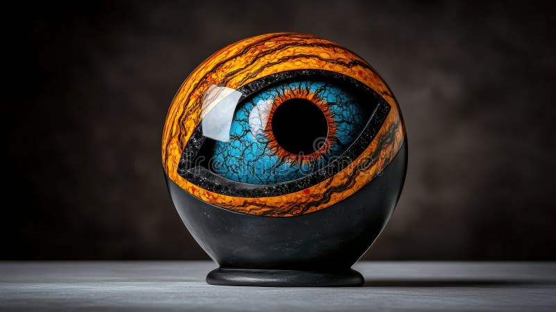 Artistic Decorative Sphere with Eye Design Isolated on a Dark Blurred ...
