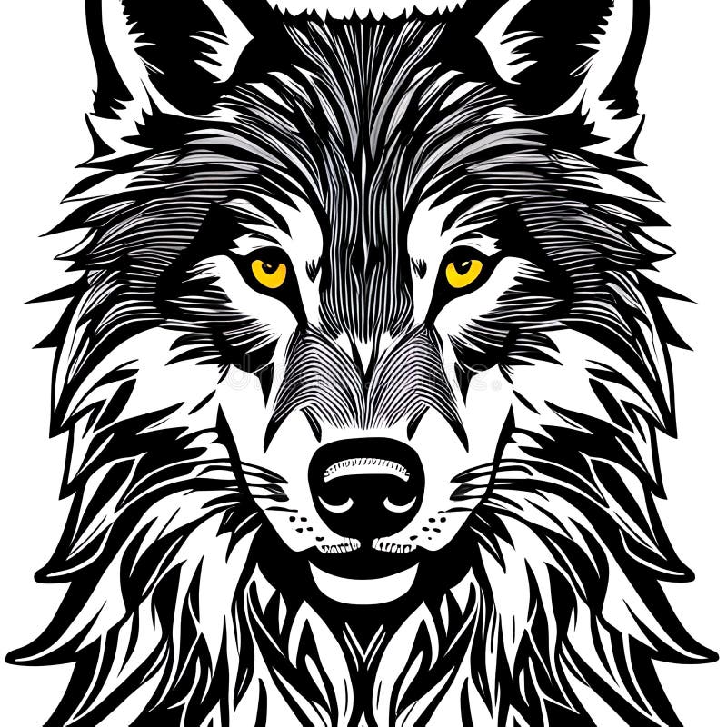 Artistic Decorative Wolf Line Art Stock Illustration - Illustration of ...