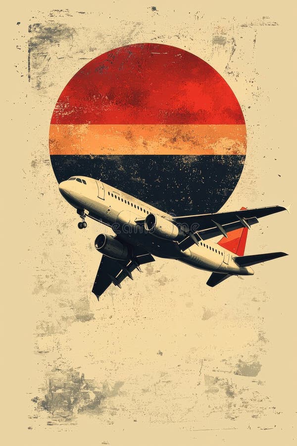 Artistic Depiction of Airplane Soaring Against a Striking Sunset Stock ...