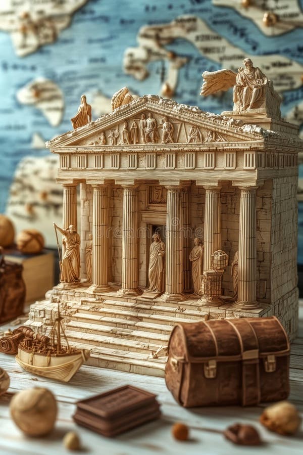 Artistic Depiction of an Ancient Greek Architecture Model Surrounded by ...