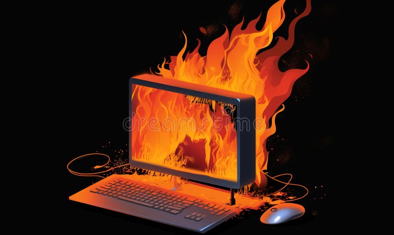 An Artistic Depiction of a Burning Computer Screen Stock Illustration ...