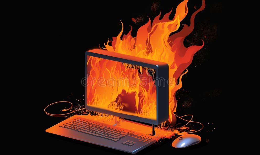 An Artistic Depiction of a Burning Computer Screen Stock Illustration ...