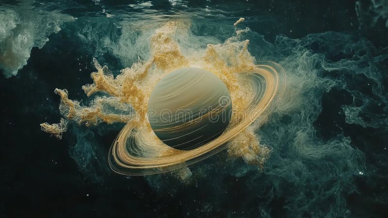Artistic Depiction of a Planet with Rings in Space Stock Illustration ...
