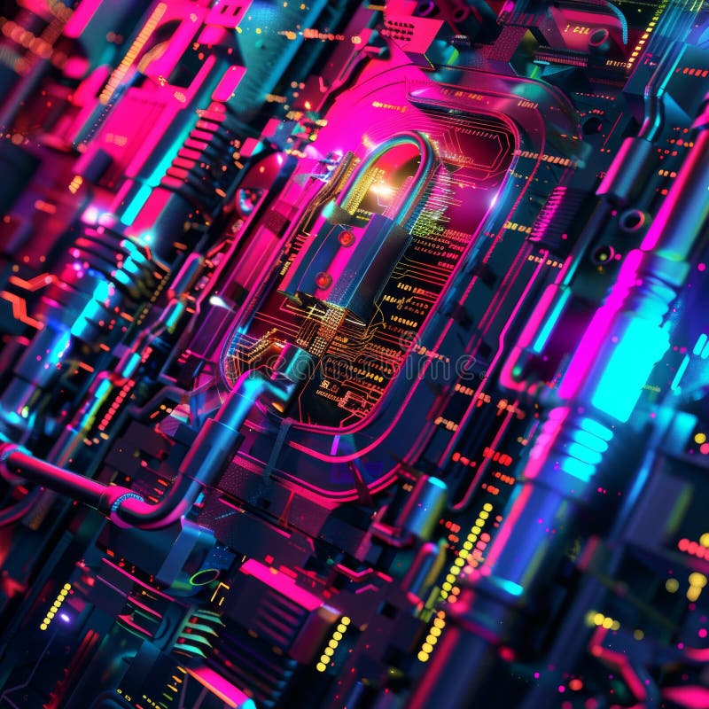 Artistic Depiction of Cyber Security in Vibrant Colors. Stock ...