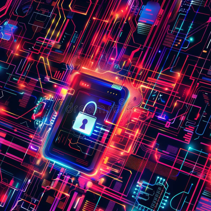 Artistic Depiction of Cyber Security in Vibrant Colors. Stock ...