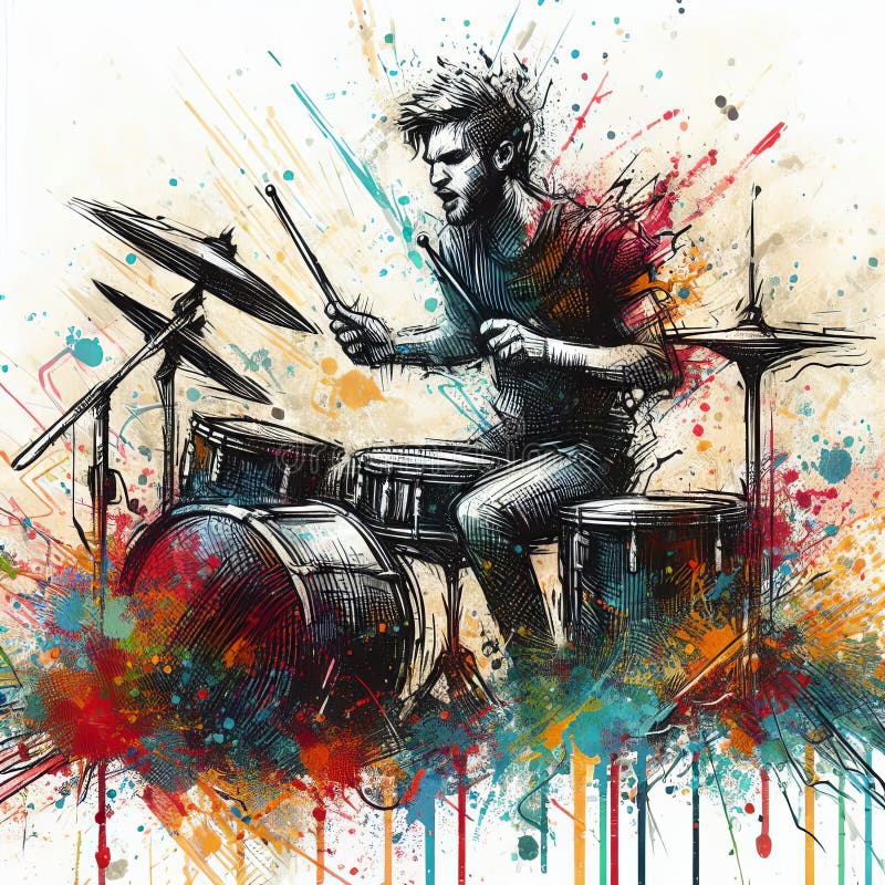 Artistic Depiction of a Drumming Performance Stock Illustration ...