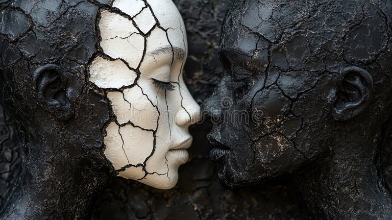 Artistic Depiction of Duality and Contrast with Cracked Faces ...
