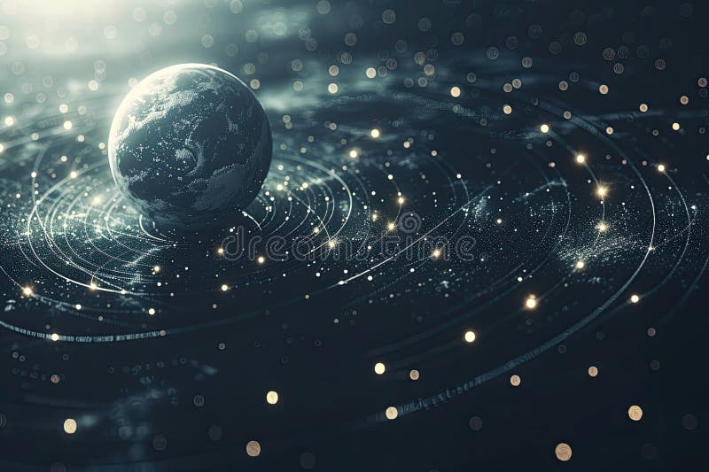 Artistic Depiction of Earth in a Cosmic Setting, Surrounded by Glowing ...