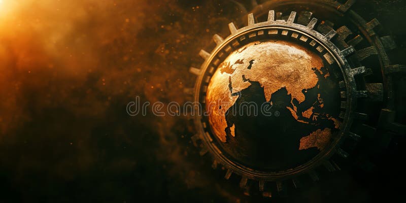 Artistic Depiction of the Earth with Gears and a Dramatic Background ...
