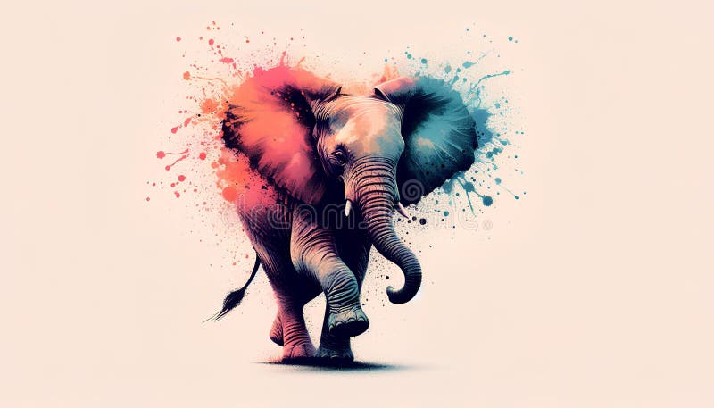 An Artistic Depiction of an Elephant with a Colorful Splash Effec Stock ...