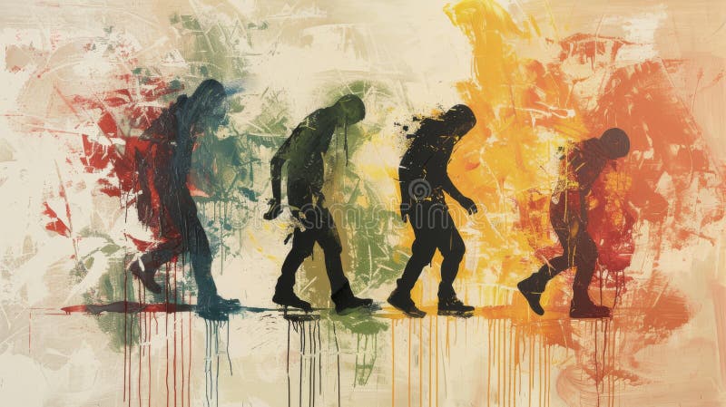 Artistic Depiction of Evolution Silhouettes with Layered Colors Stock ...