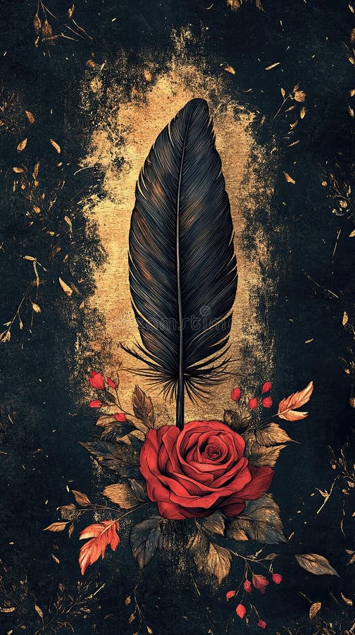 An Artistic Depiction of a Feather and Rose, Symbolizing Beauty and Inspiration Stock ...