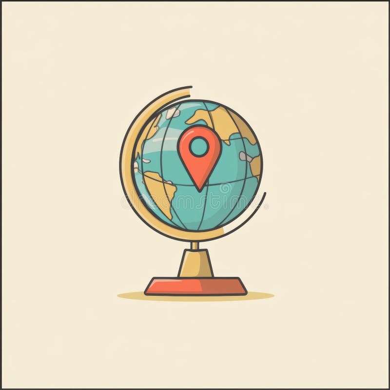This Artistic Depiction Features a Globe with a Prominent Location Pin ...