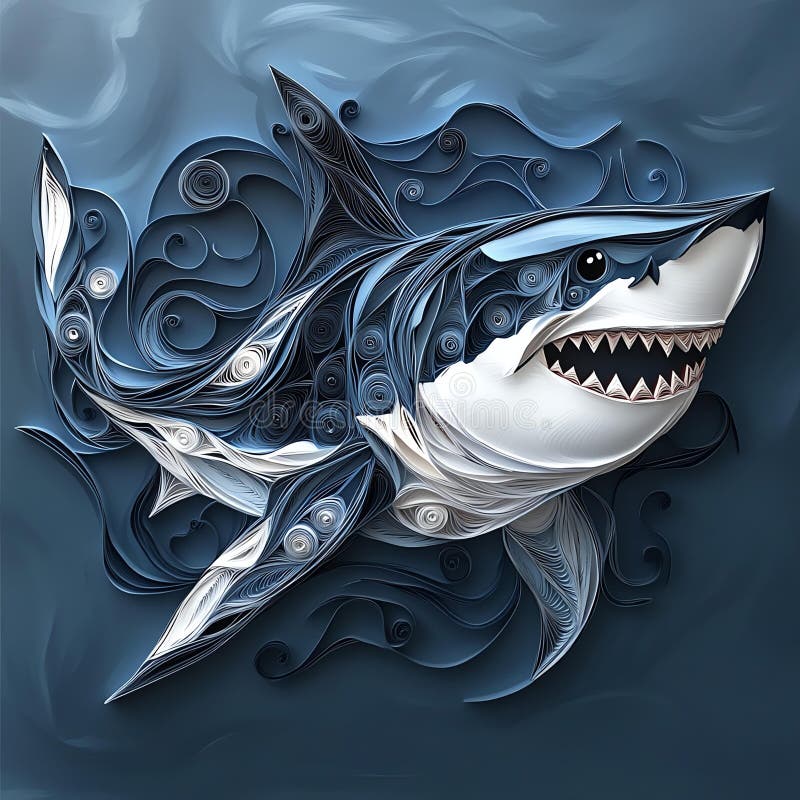 Abstract Artistic Representation of a Stylized Shark with Wave Patterns ...