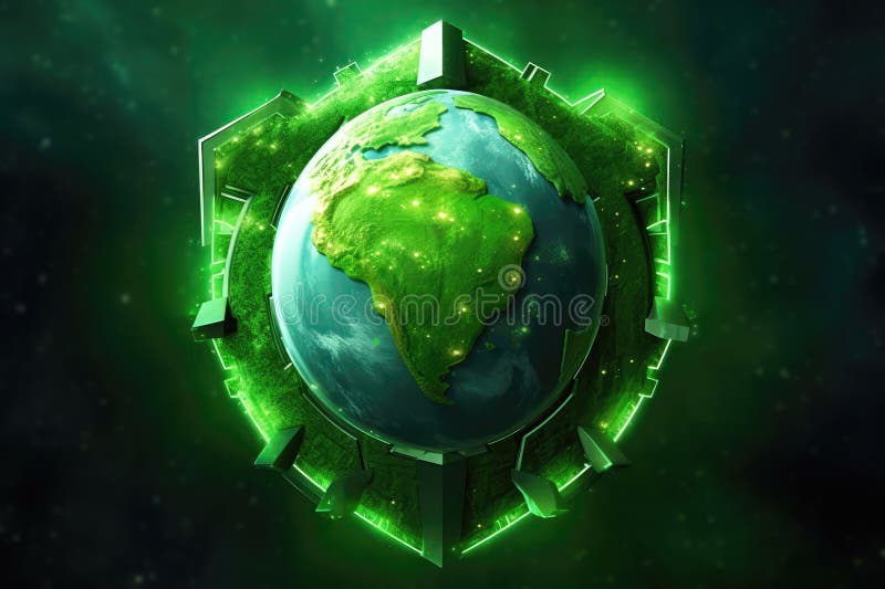 Artistic Depiction of Green Planet Surrounded by Protective Shield ...
