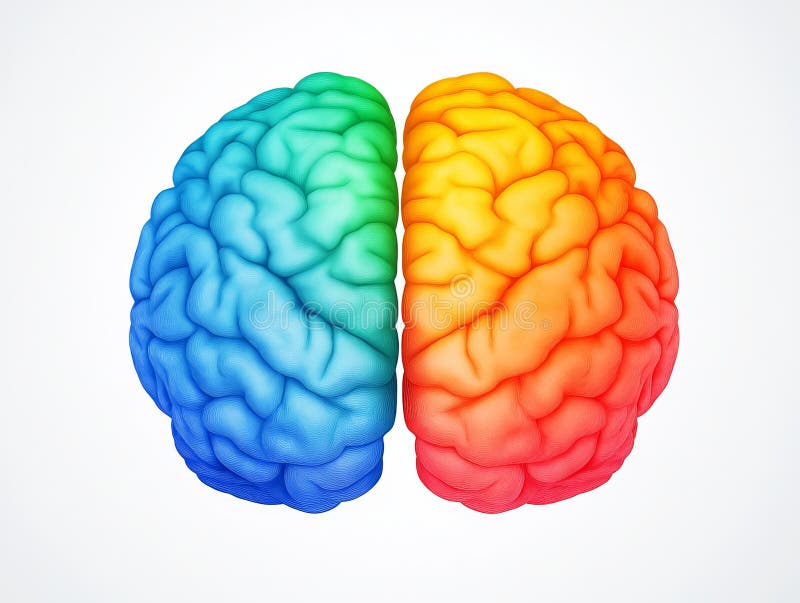 Artistic Depiction of a Human Brain with Brightly Colored Hemispheres ...